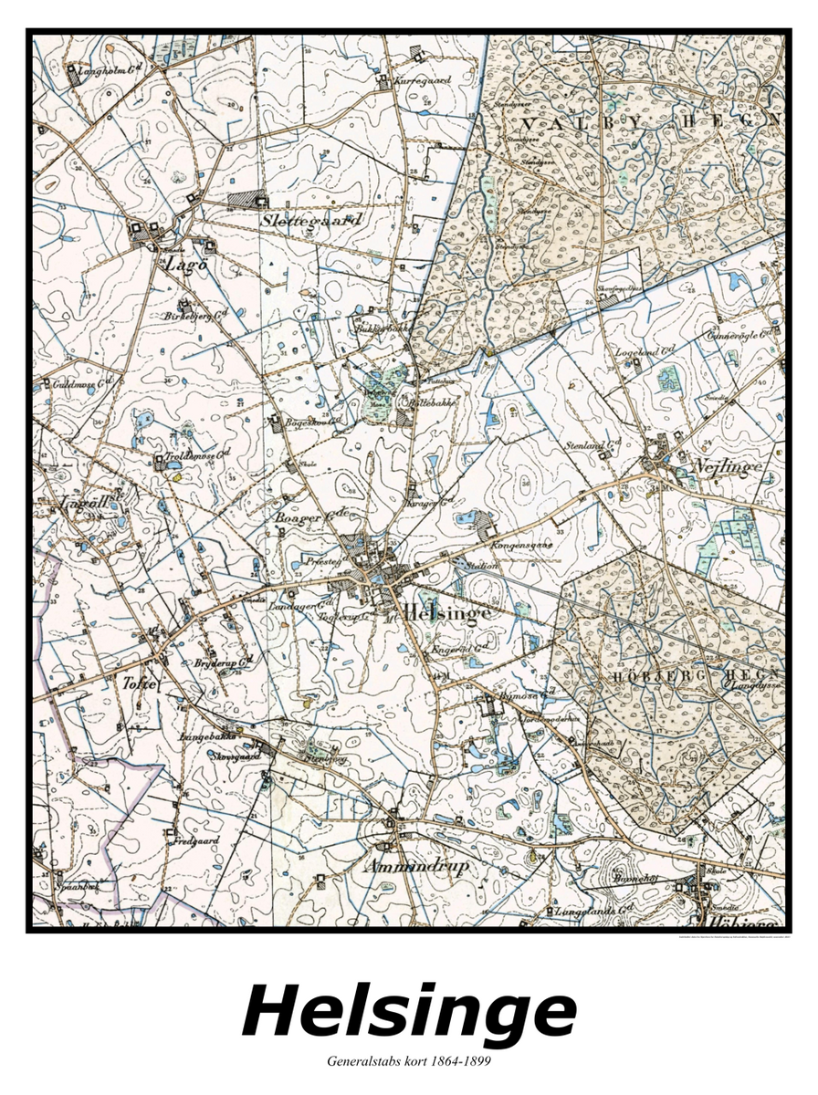 Plakat med kort over Helsinge | Kortplakater over Helsinge. Citymaps.d ...