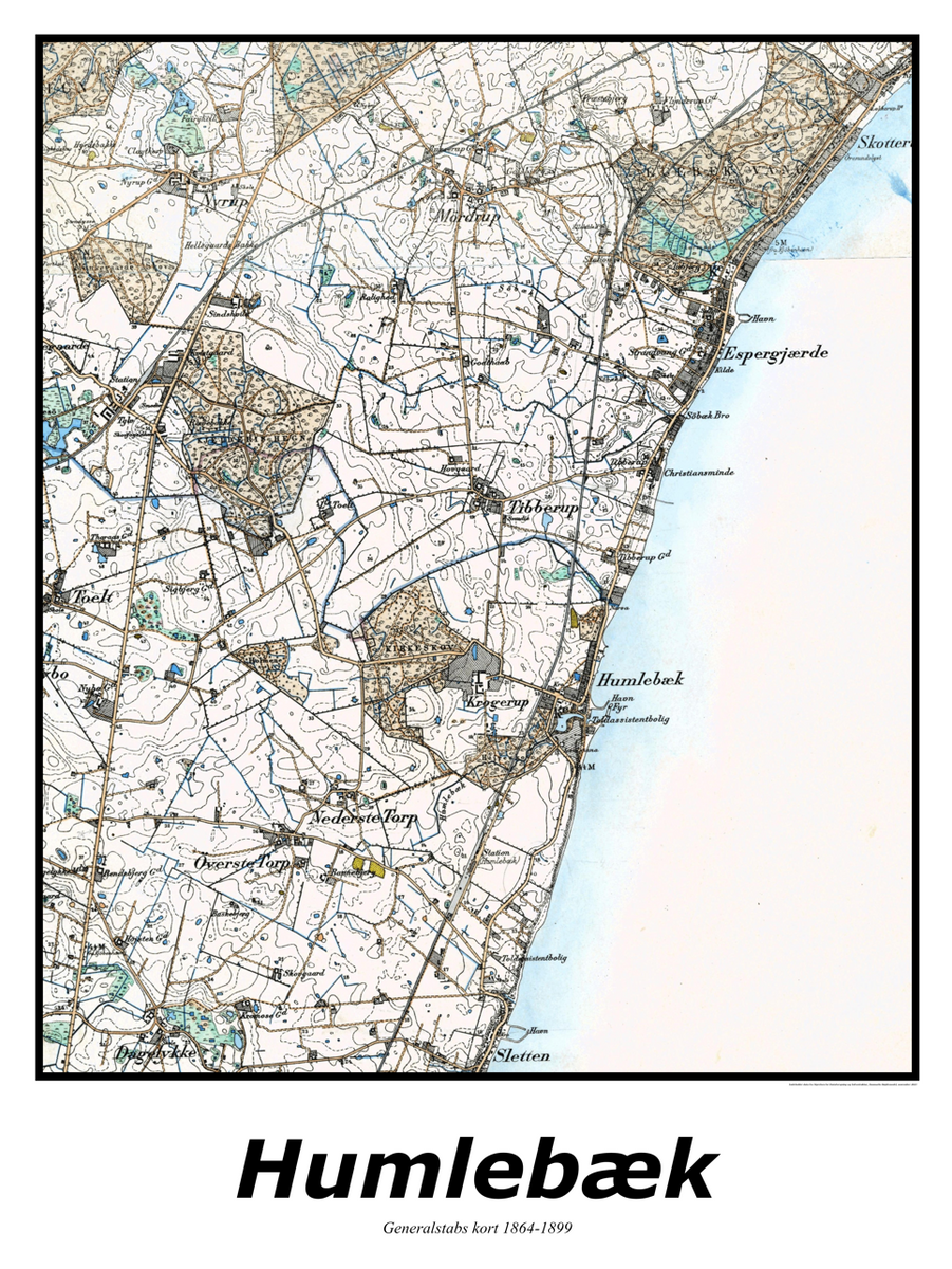 Plakat med kort over Humlebæk | Kortplakater over Humlebæk. Citymaps.d ...
